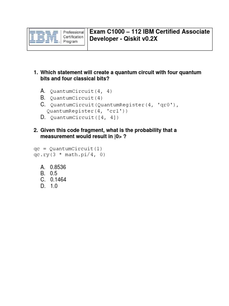 IBM Sample Questions | PDF | Theoretical Physics | Quantum Mechanics