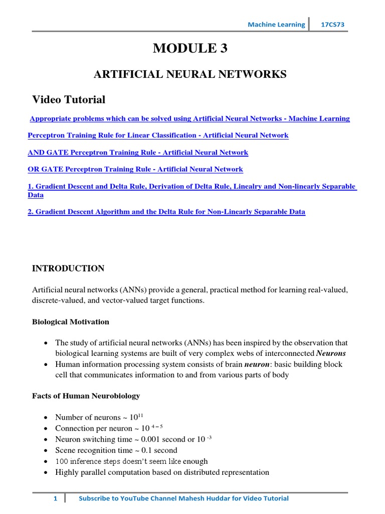 17CS73-ML Mod-3 | PDF | Artificial Neural Network | Machine Learning