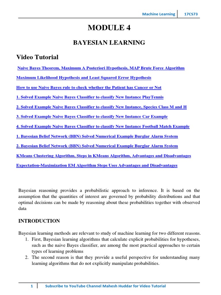 Bayesian Learning Video Tutorial | Download Free PDF | Bayesian Network | Bayesian Inference