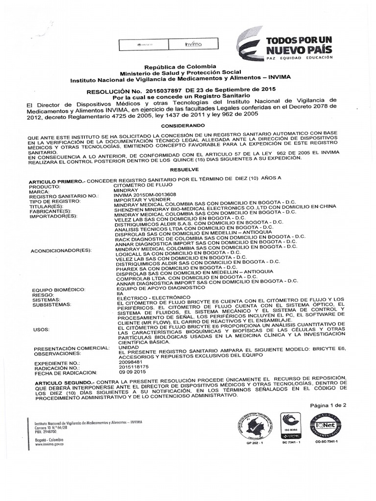 Invima 2015DM-0013608 | PDF | Colombia
