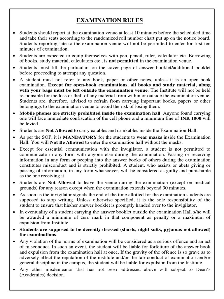 Examination Rules Pdf Public Law Criminal Law