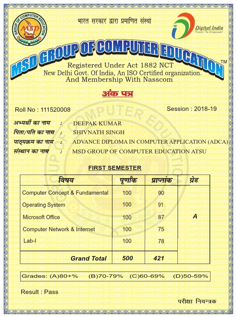 Adca Marksheet - I | PDF | Computing | Information Age