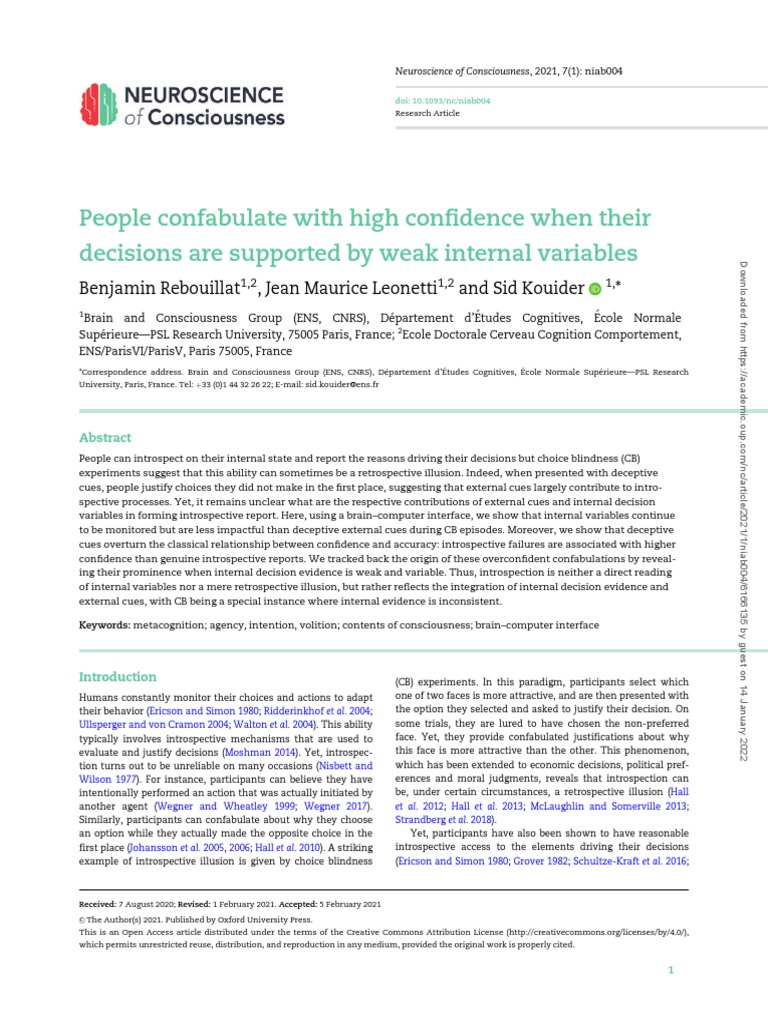 People Confabulate With High Confidence When Their Decisions Are ...
