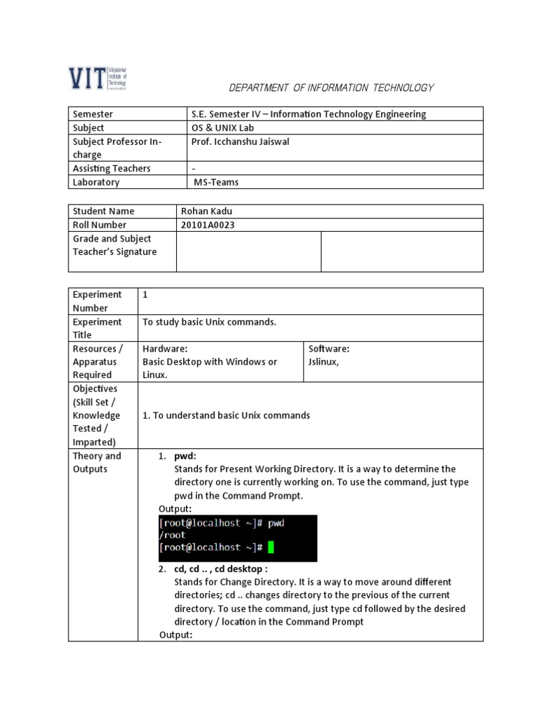 Os And Unix Lab Experiment 1 Pdf Command Line Interface Computer File 2192