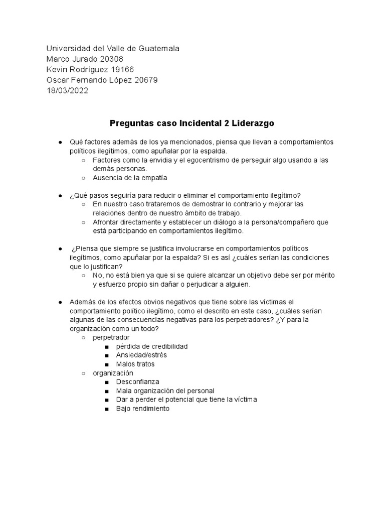 Caso Incidental 2 Liderazgo | PDF