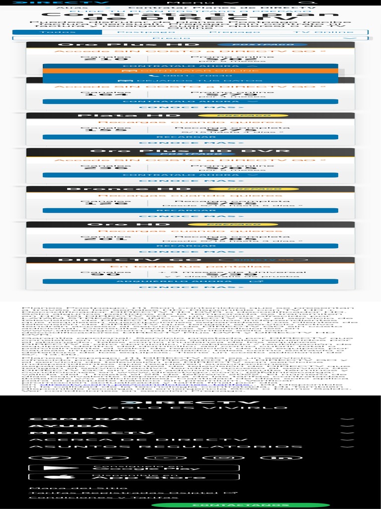 Contratar DIRECTV Planes Prepago, Postpago y de | PDF | Direc Tv