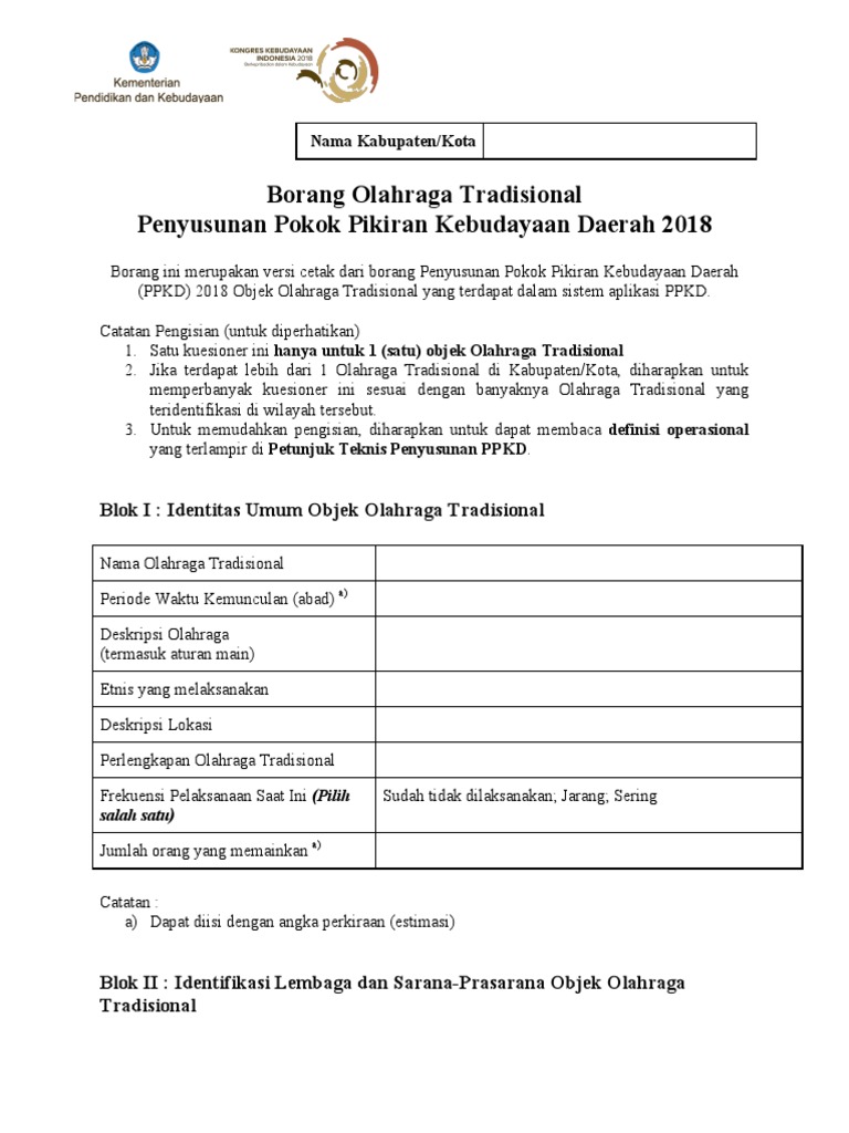 Borang - Olahraga Tradisional | PDF