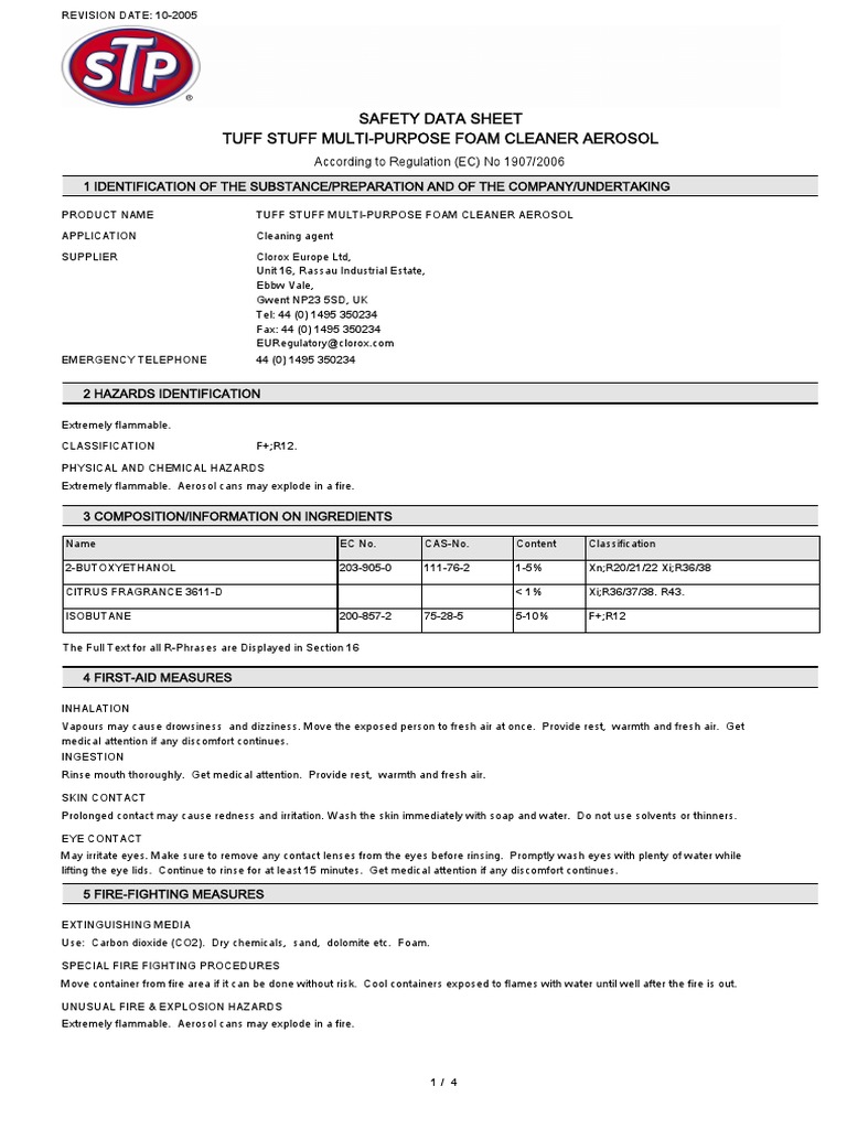350ML STP 20tuff Stuff MSDS | PDF | Carbon Dioxide | Firefighting