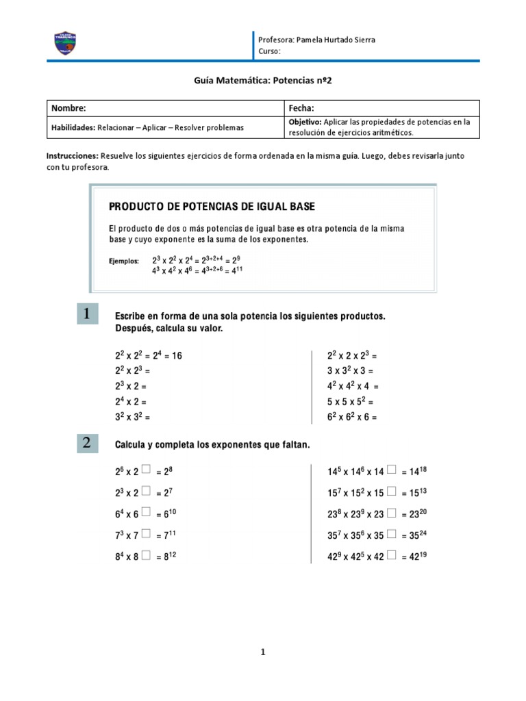 Guia Potencias n2 1ero Medio | PDF