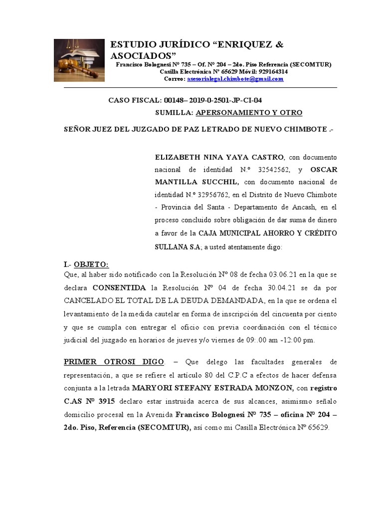Apersonamiento - Patrtes Judiciales Obligacion de Dar Suma de Dinero ...