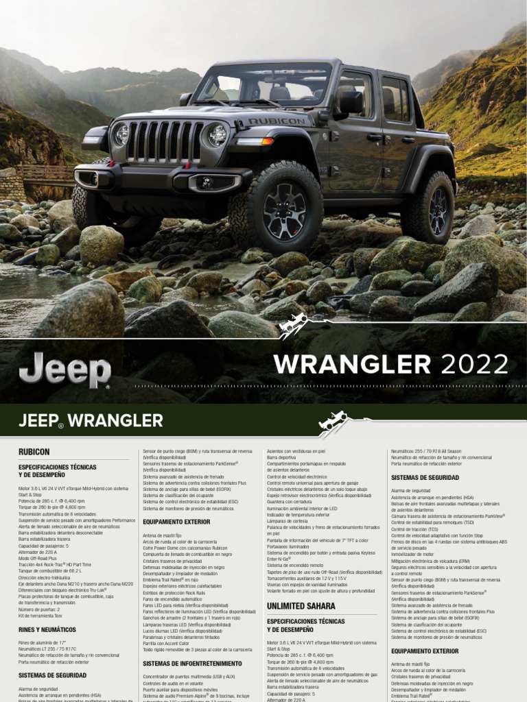 Jeep Wrangler 2022 Ficha Tecnica v02 | PDF | Sistema de freno antibloqueo | Diodo emisor de luz
