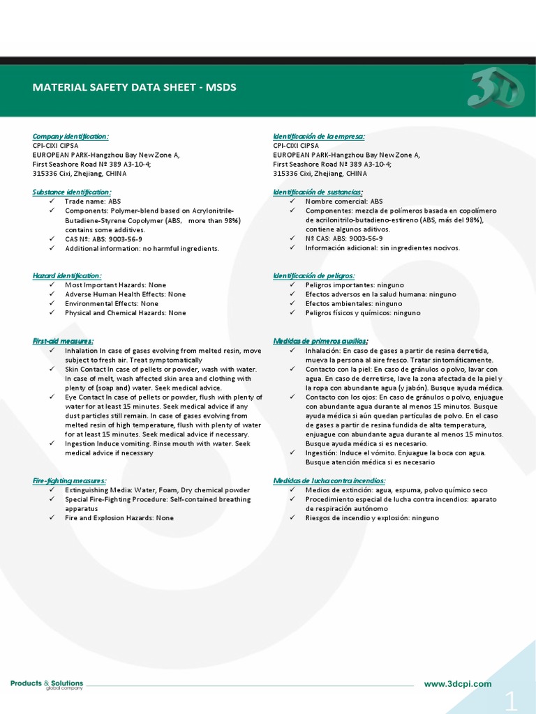 MSDS Abs | PDF | Química | Química Física