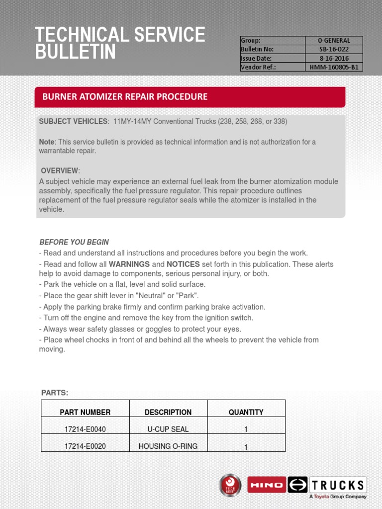 SB-16-022 11MY-14MY Conventional Burner Atomizer Repair Procedure | PDF ...