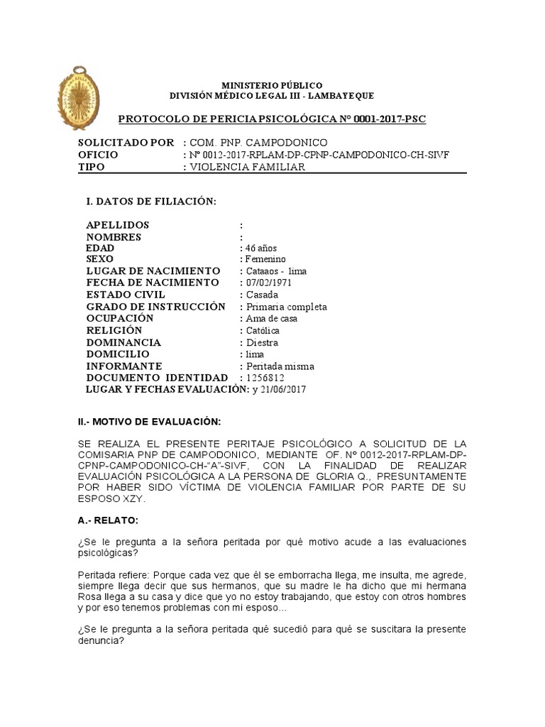 Protocolo de Pericia Psicologica | PDF | Ira | Las emociones