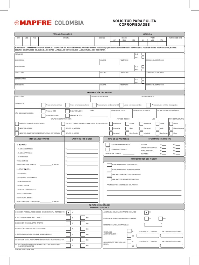 Mapfre Solicitud Copropiedades | PDF | Seguro | Póliza de seguros