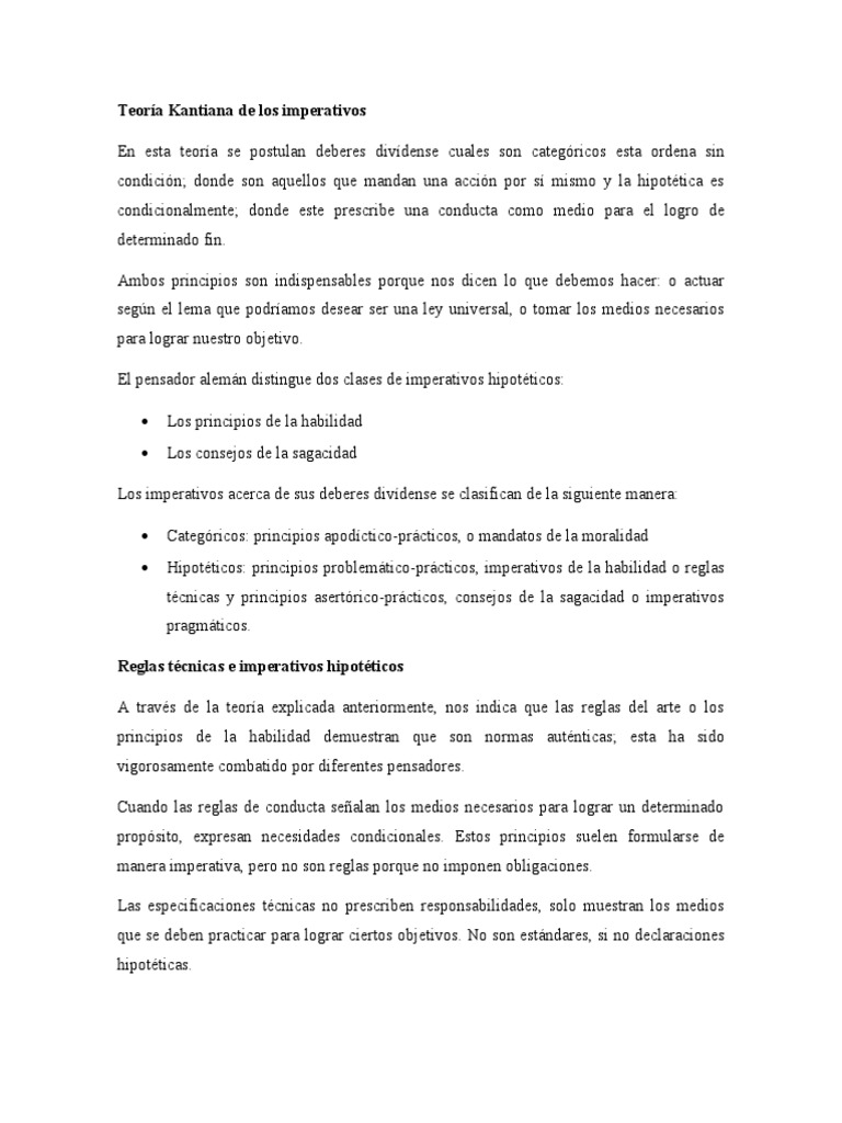 Teoría Kantiana de Los Imperativos | PDF | Immanuel Kant | Teoría