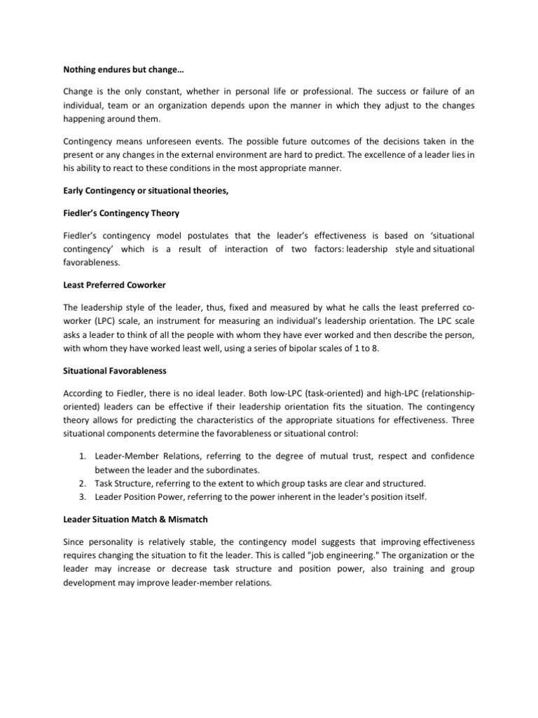 Contingency & Path Goal Theory | PDF | Social Psychology | Leadership