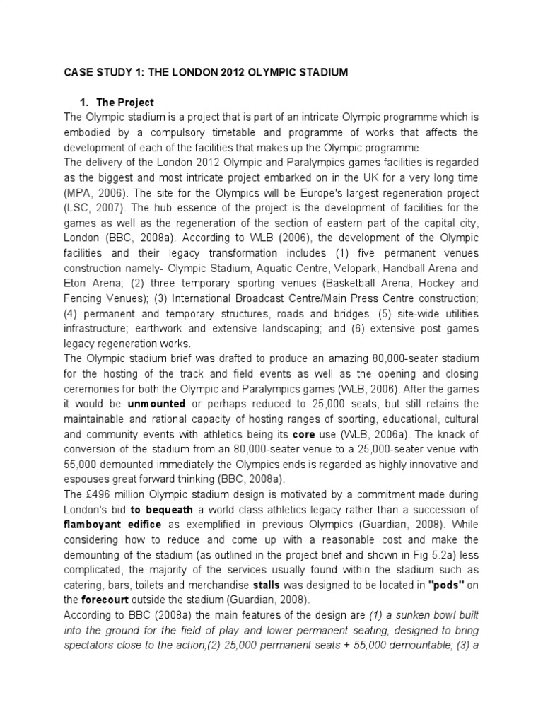 Case Study 1: The London 2012 Olympic Stadium 1. The Project | PDF ...