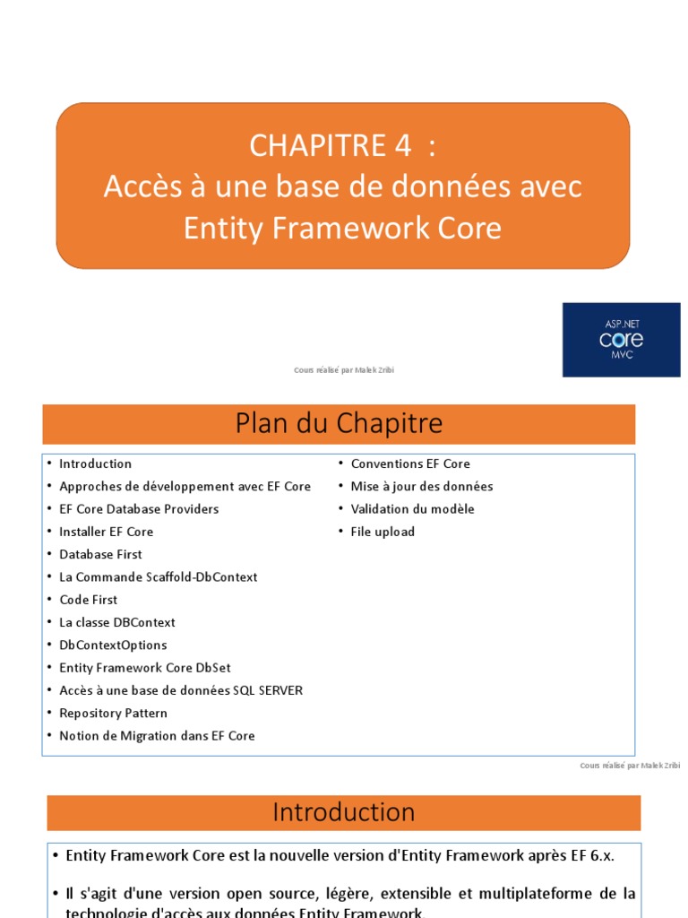 Chapitre 8 Entity Framework Core | PDF | Microsoft SQL Server | Bases de données