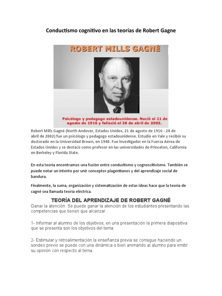 Conductismo Cognitivo en Las Teorías de Robert Gagne | PDF | Aprendizaje | Maestros