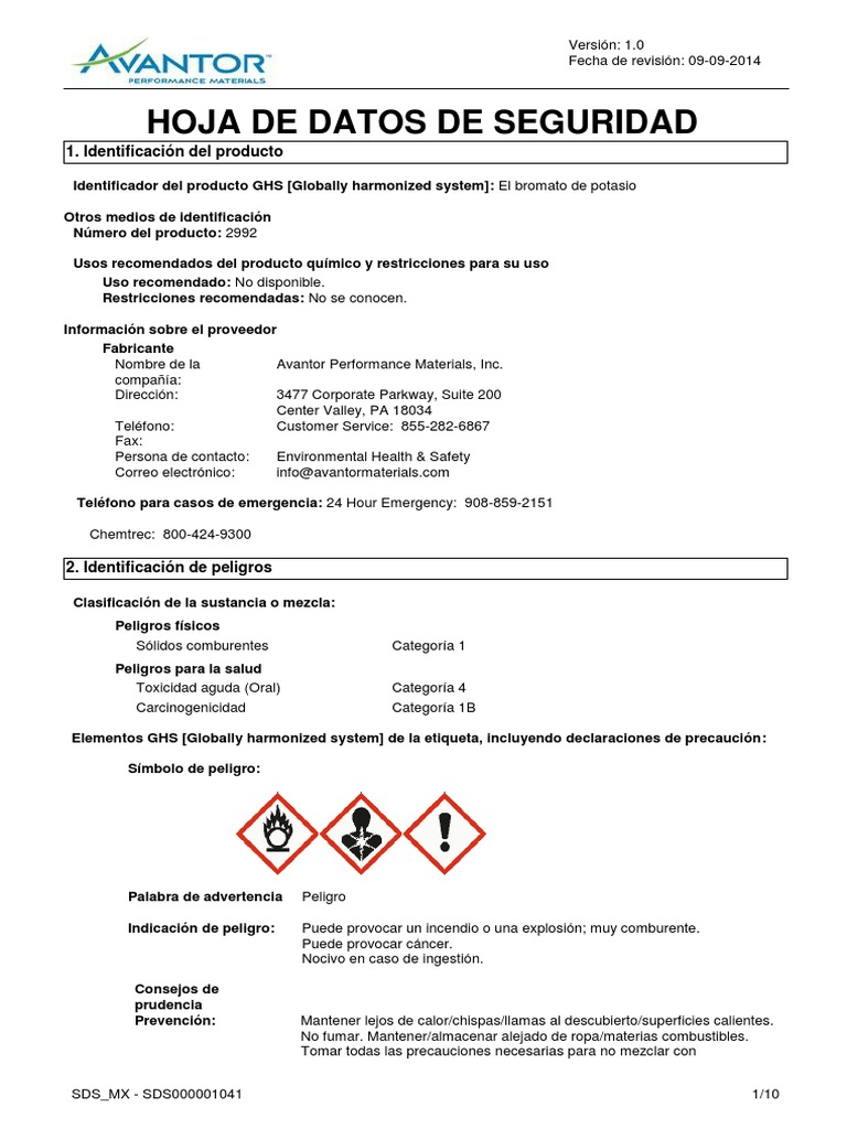 Bromato de Potasio MSDS | PDF | Agua | Contaminación