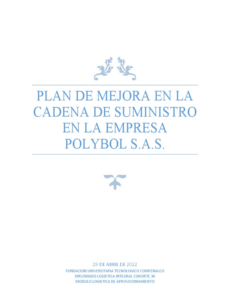 Plan de Mejora Polybol Sas - Logistica de Aprovisionamiento | PDF ...