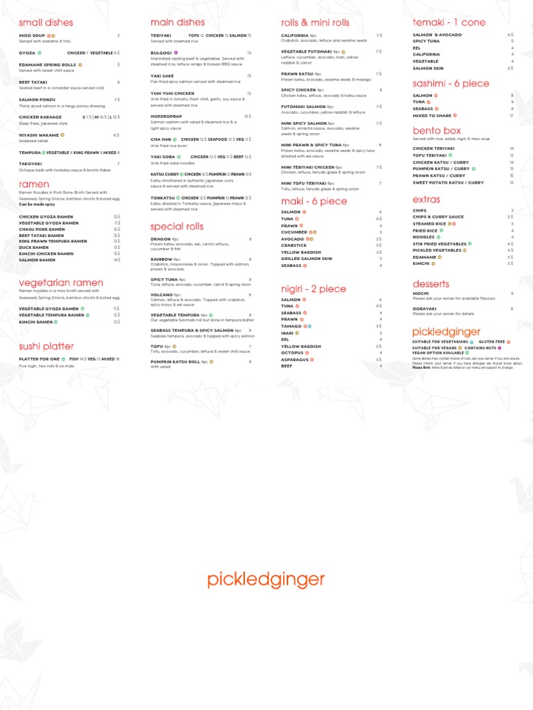 Pickled Ginger Ramen Menu Options | PDF | Sushi | Ramen
