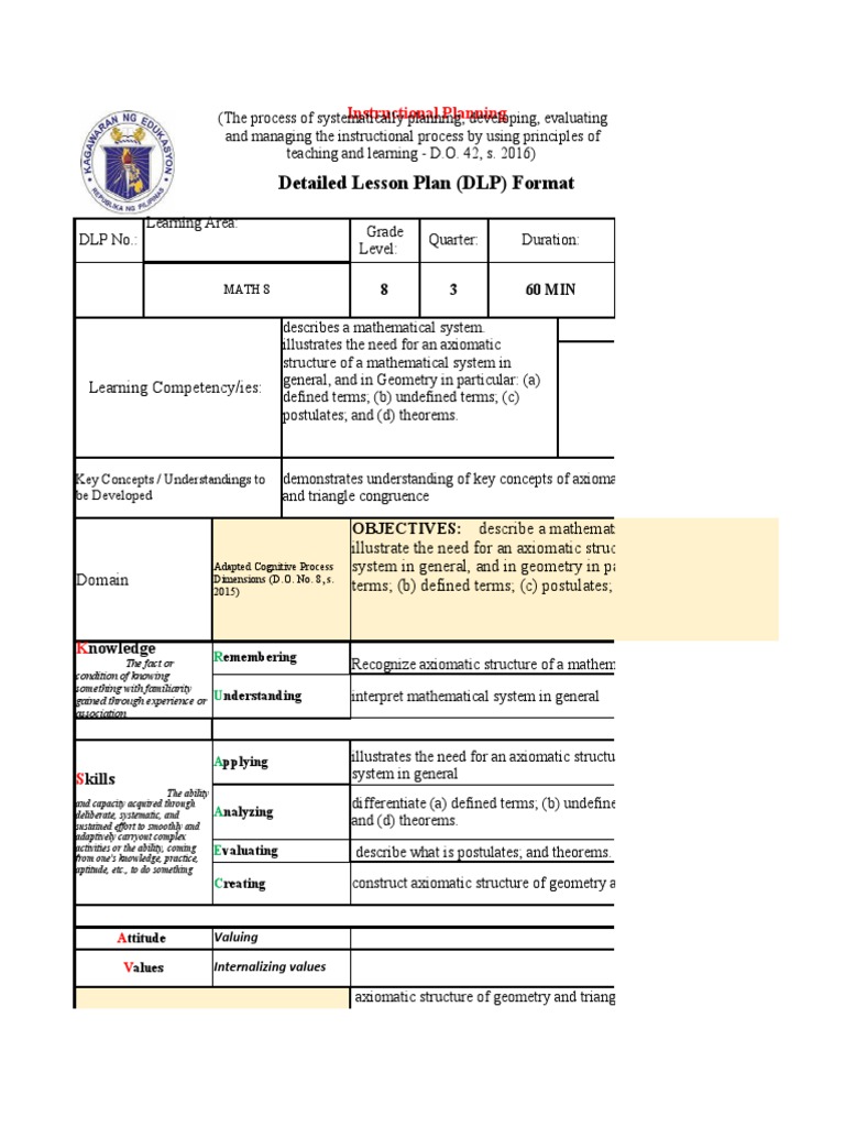 Detailed Lesson Plan (DLP) Format: Instructional Planning | PDF | Line ...