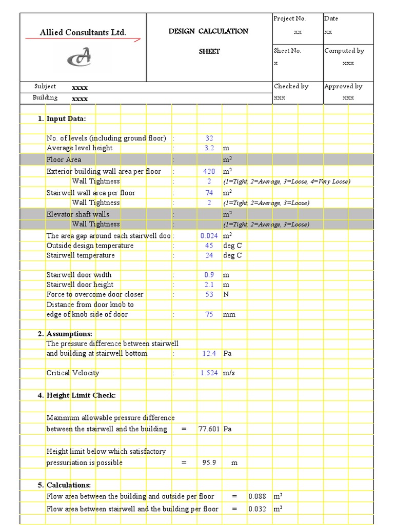 Stairwell Pressurization Design Calculation | PDF | Stairs | Door