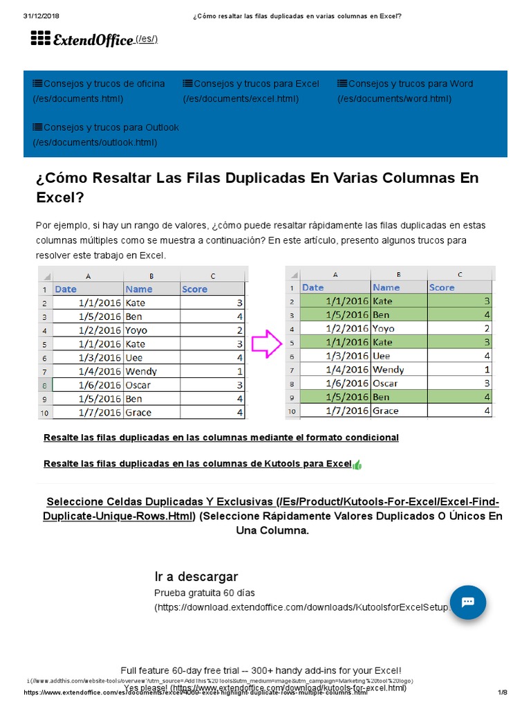 ¿Cómo Resaltar Las Filas Duplicadas en Varias Columnas en Excel | PDF | Microsoft Excel ...