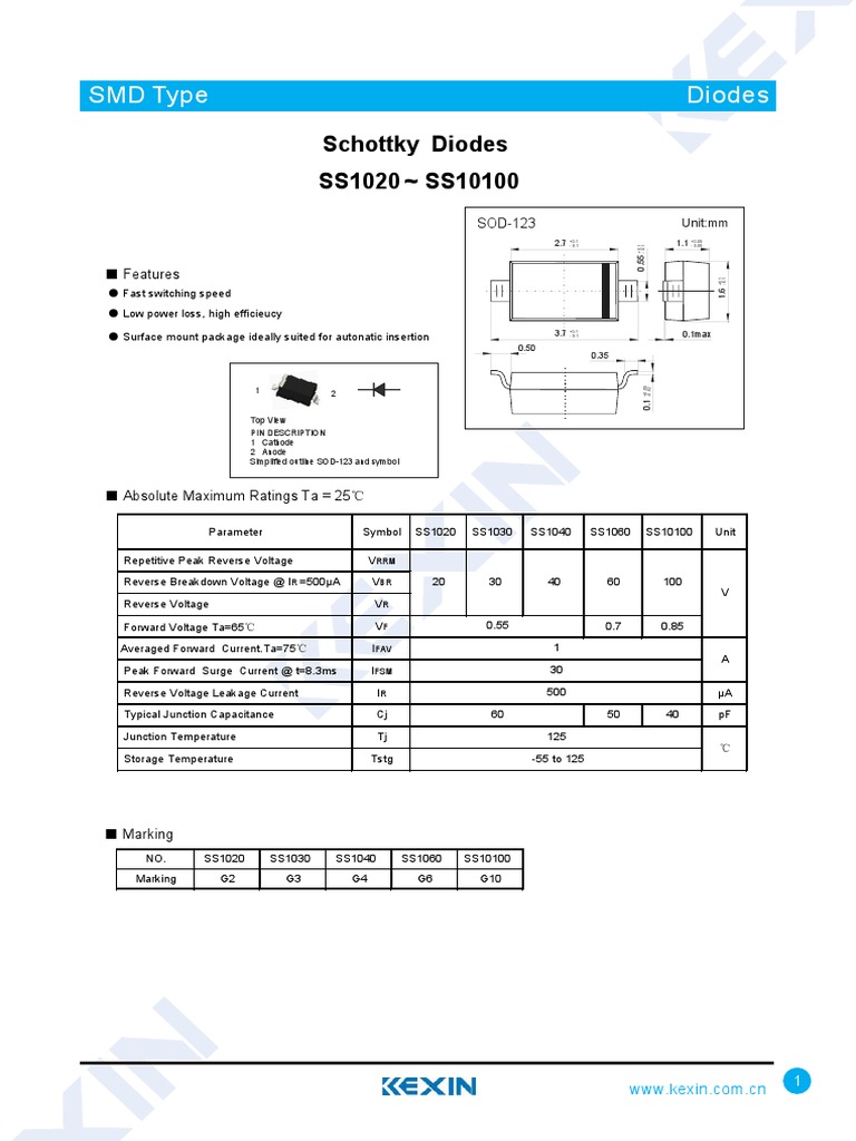SMD Type Diodes: Schottky Diodes SS1020 SS10100 | PDF | Diode ...