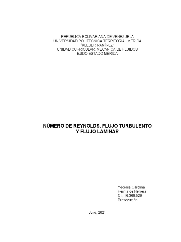 Numero de Reynolds, Flujo Turbulento y Laminar | PDF | Turbulencia | Numero Reynolds