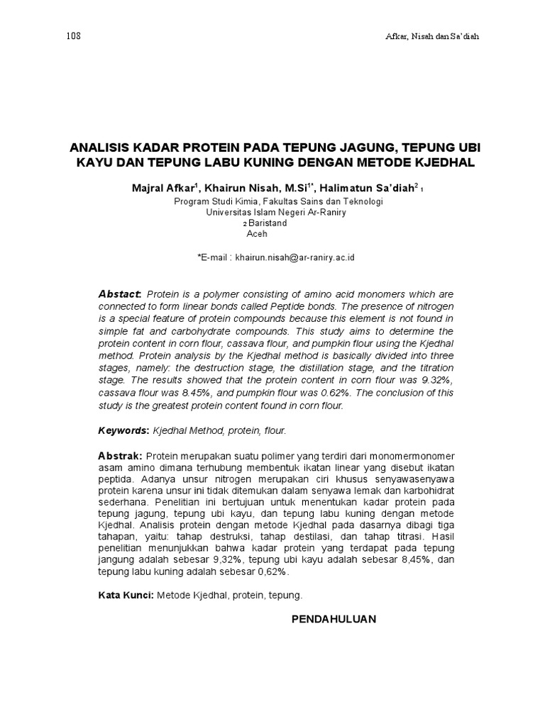 Analisis Kadar Protein Pada Tepung Jagung, Tepung Ubi Kayu Dan Tepung ...
