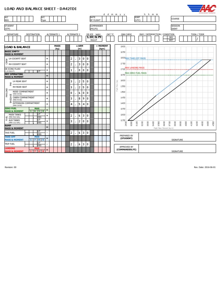 DA42TDI Load and Balance Sheet | PDF | Flight | Aviation