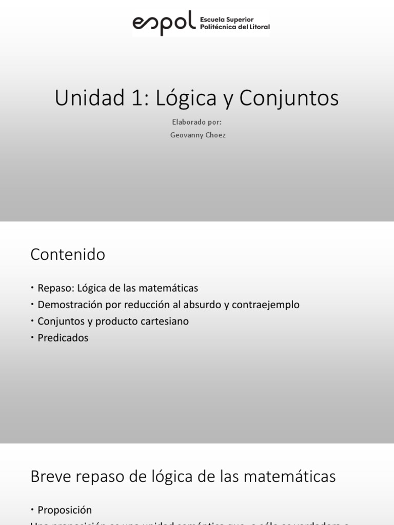 Unidad 1. - Lógica y Conjuntos | PDF | Proposición | Lógica