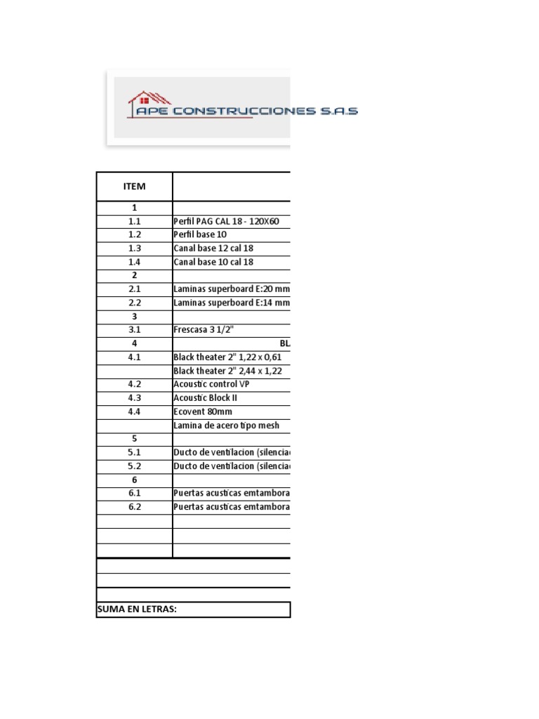 Apu Materiales Cuartos Electricos. | PDF