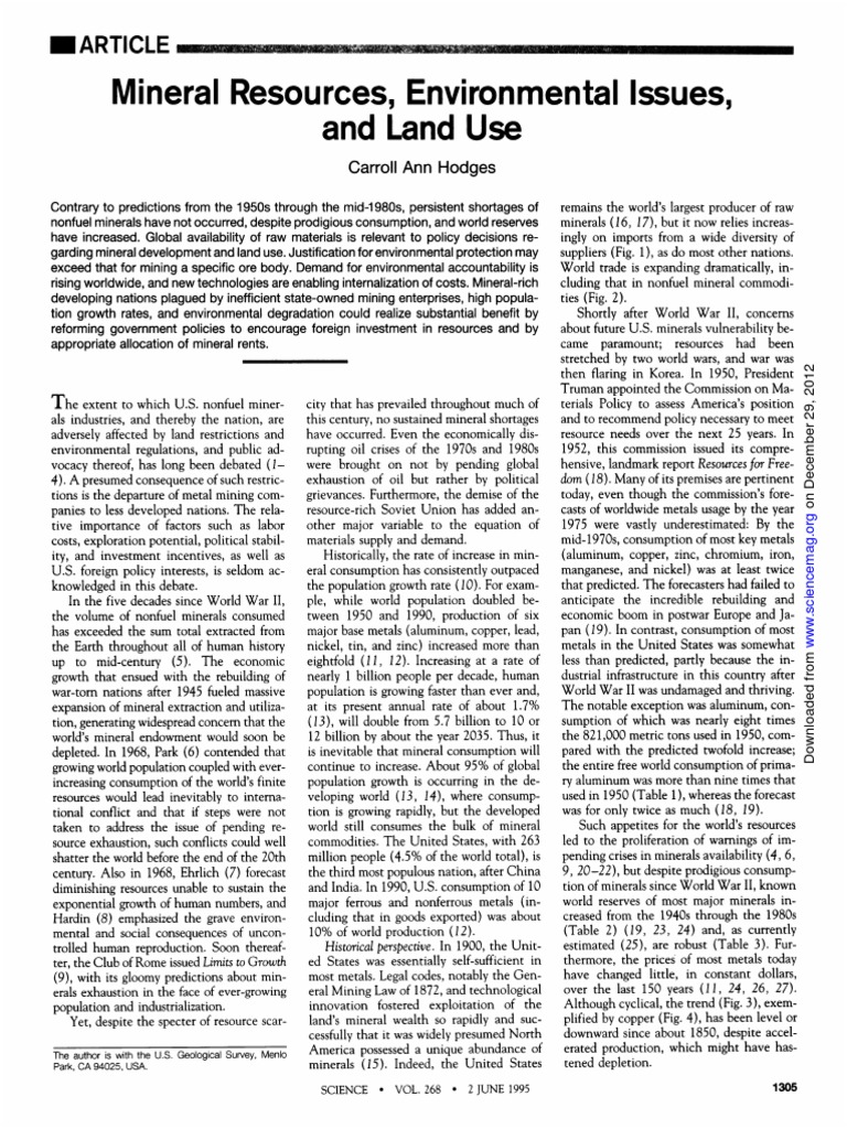 Mineral Resources, Environmental Issues, and Use: Article | PDF ...