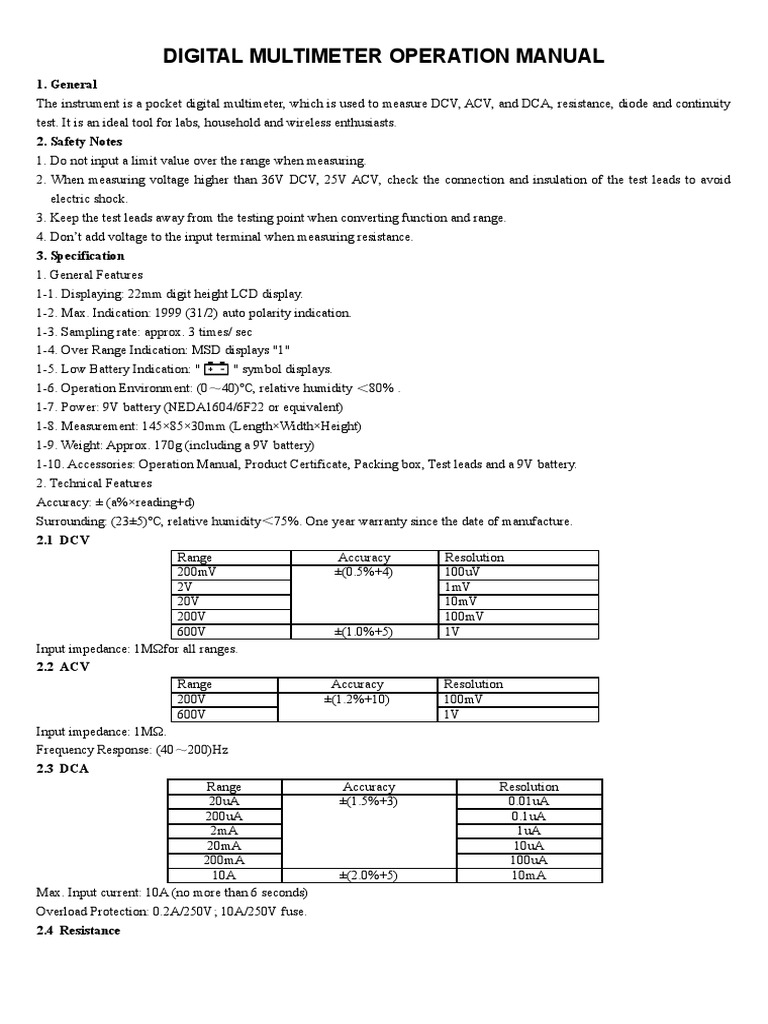 VC830L Digital Multimeter Manual | PDF | Quantity | Electricity