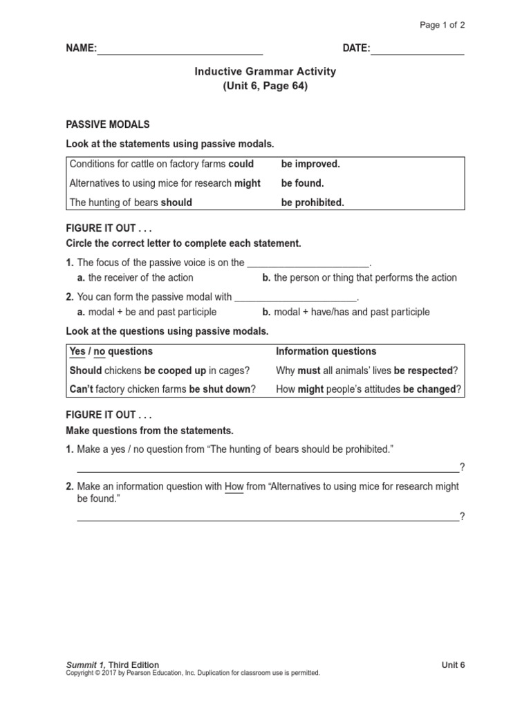 Inductive Grammar Activity (Unit 6, Page 64) | PDF | Grammar | Linguistics