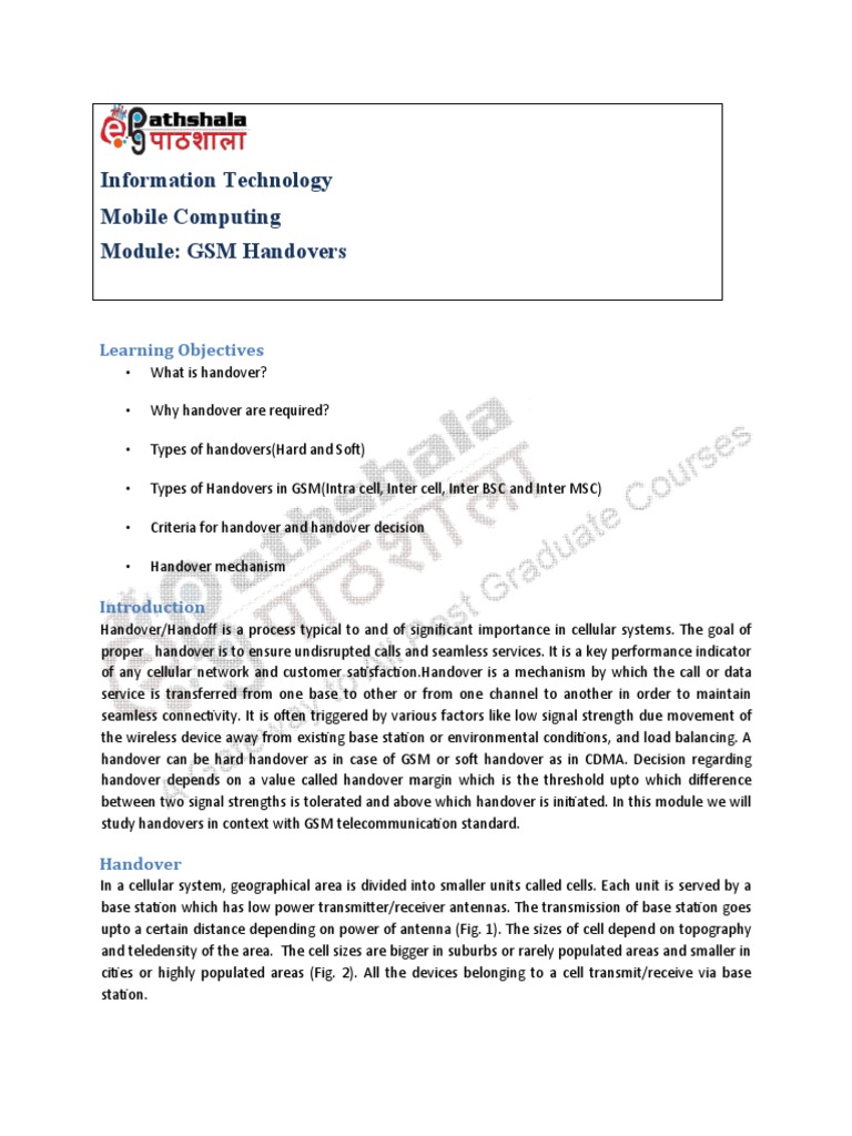 Information Technology Mobile Computing Module: GSM Handovers | PDF | Cellular Network ...