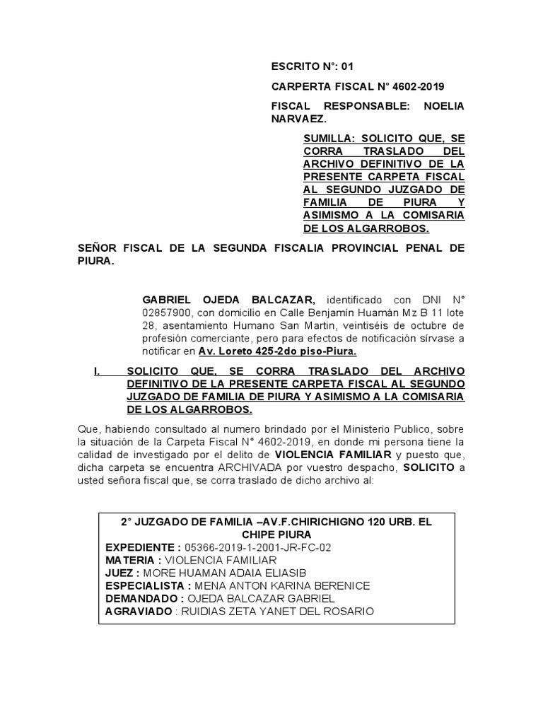 Solicito Se Corra Traslado-Gabriel Ojeda Balcazar | PDF | Ley Pública ...