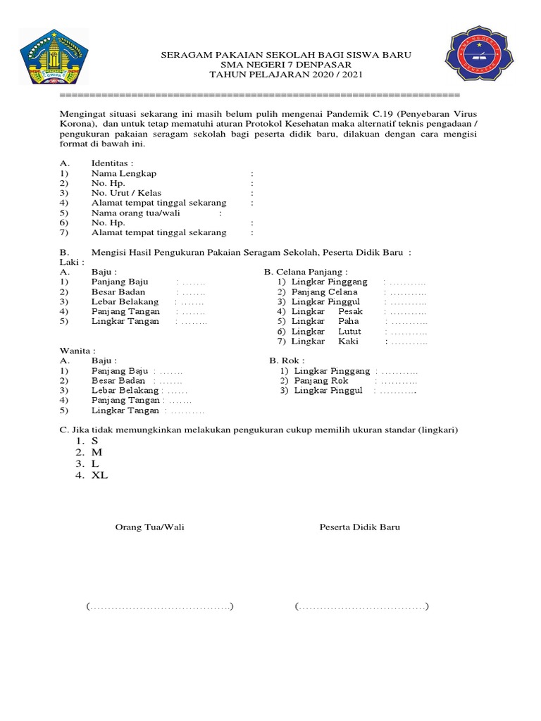 Form Ukuran Pakaian | PDF