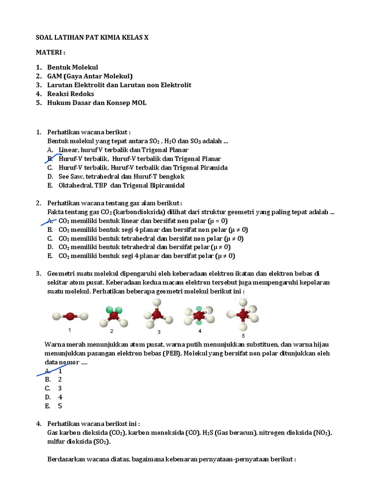 Soal Latihan Pat Kimia Kelas X Jawaban 2 | PDF | Sains & Matematika