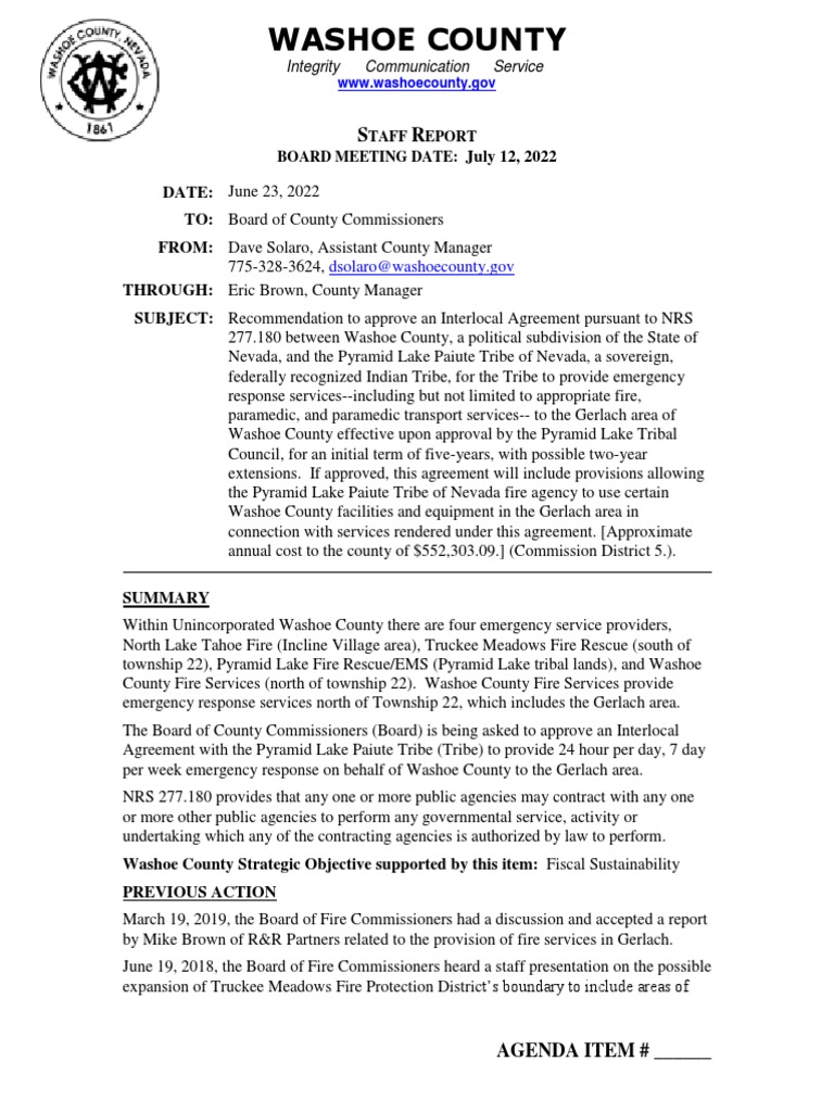 BCC 07-12-22 - Staff Report - Gerlach Fire Proposal | PDF | Nevada | Salary