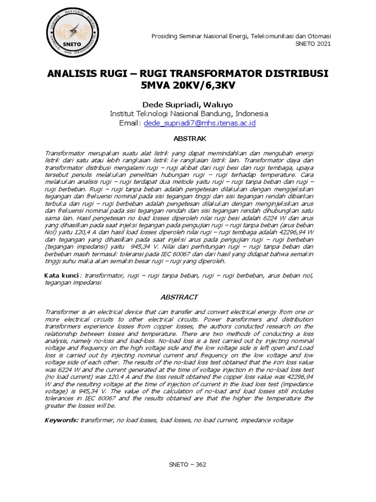 Analisis Rugi-Rugi Transformator 5MVA | PDF