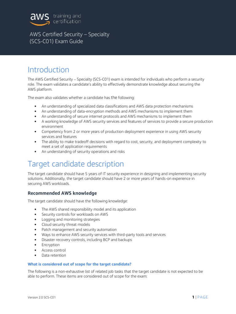 AWS Certified Security - Specialty (SCS-C01) Exam Guide | PDF | Test ...