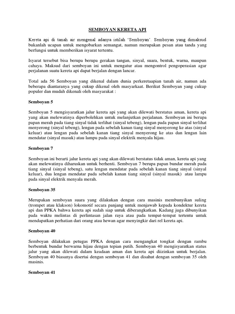 Semboyan Kereta Api: Panduan Lengkap | PDF | Kajian Bahasa Asing | Puisi