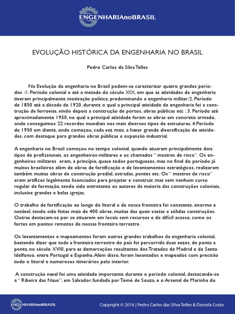 Evolução Histórica Da Engenharia No Brasil Pdf Engenharia Brasil