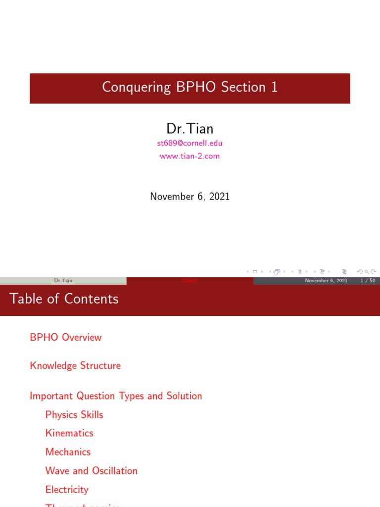 Conquering BPHO Section 1: DR - Tian | PDF | Force | Temperature