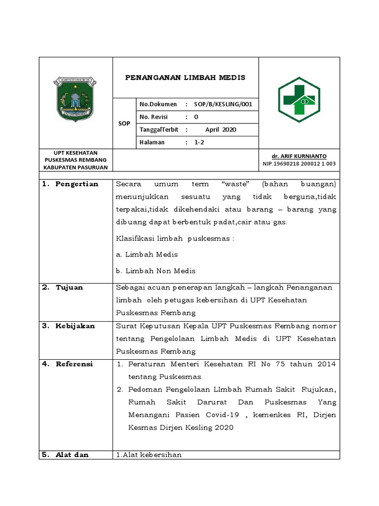 Sop Limbah Medis | PDF